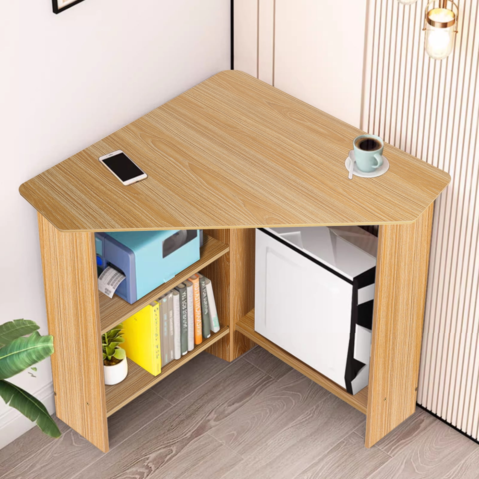 Kinaerty Corner Computer Desk Triangle-Shaped Rounded Corner Desk with ...