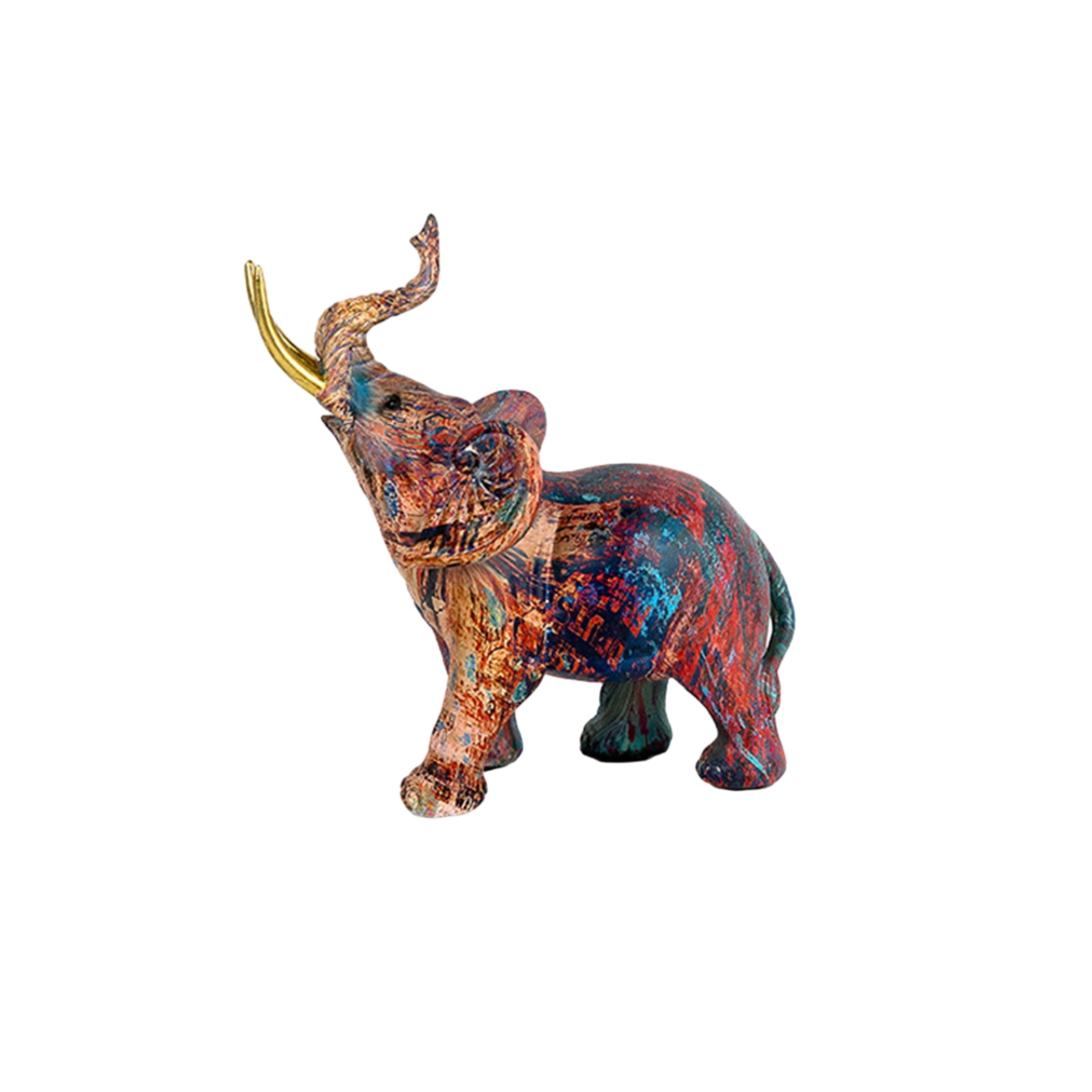 Kinaerty Creative Elephant Shape Statue Graffiti Pattern Good Luck ...