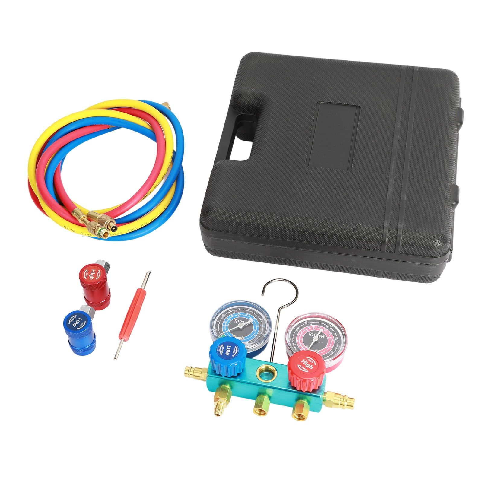 Kinaerty Dual Gauges Refrigerant Meter with 3 Color Hoses 2 Couplers ...