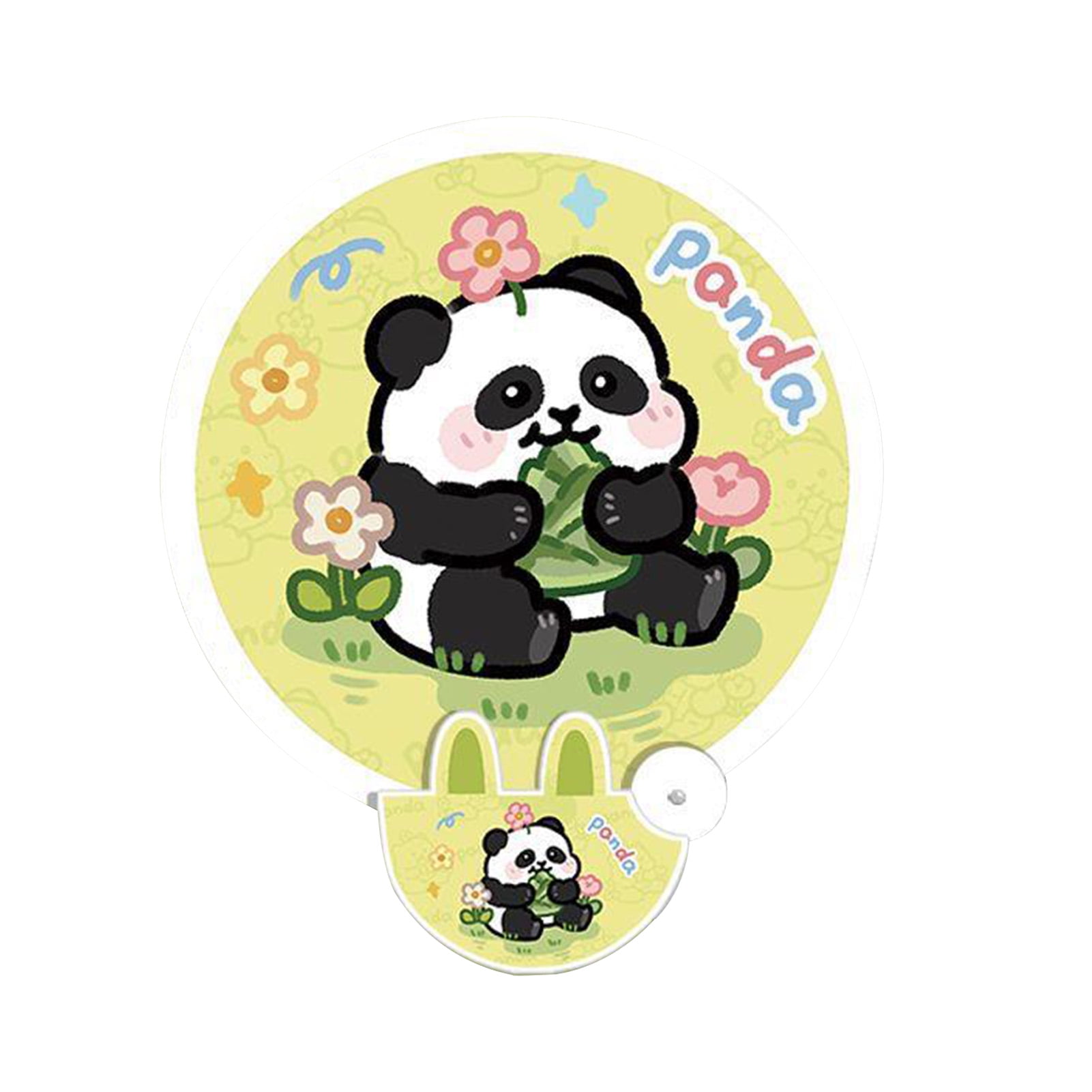 Kinaerty Folding Handheld Fan Reflective Cartoon Panda Print Round Hand ...