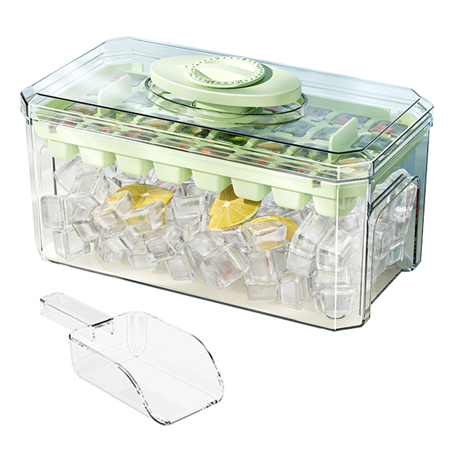 Kinaerty Ice Cube Mold Tray with Lid Bin Ice Scoop 32 Cavity Ice Cube ...