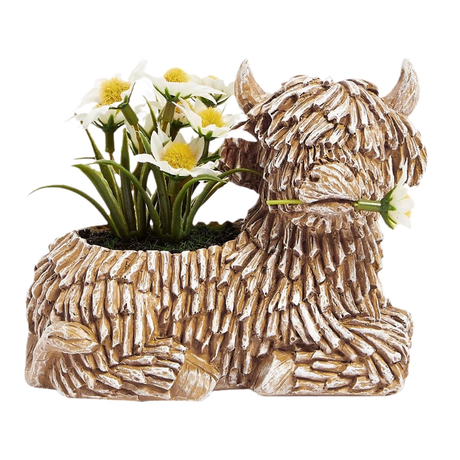 Kinaerty Kneeling Plateau Yak Resin Flowerpot Animal Figurine Indoor ...
