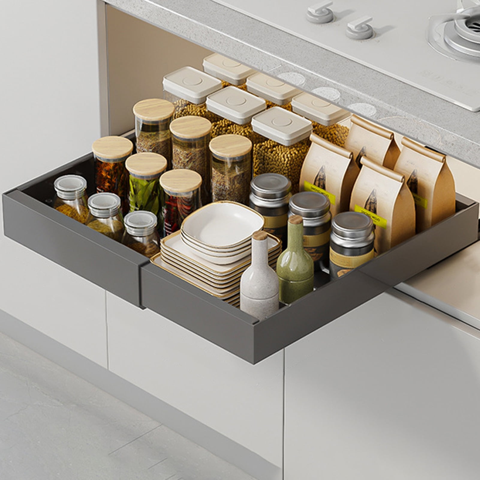 Kinaerty Pull-Out Home Organizers Expandable Pull Out Cabinet Organizer ...