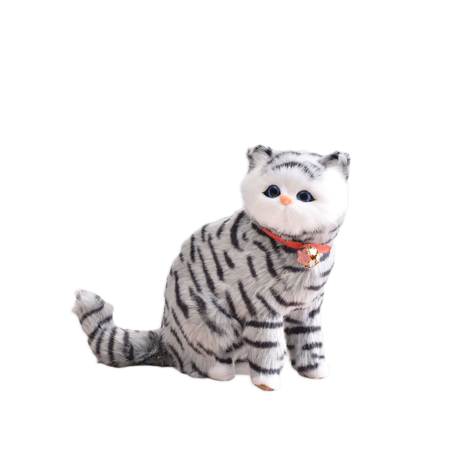 Kinaerty Realistic Sitting Cat Plush Toy with Collar Soft Fluffy PP ...