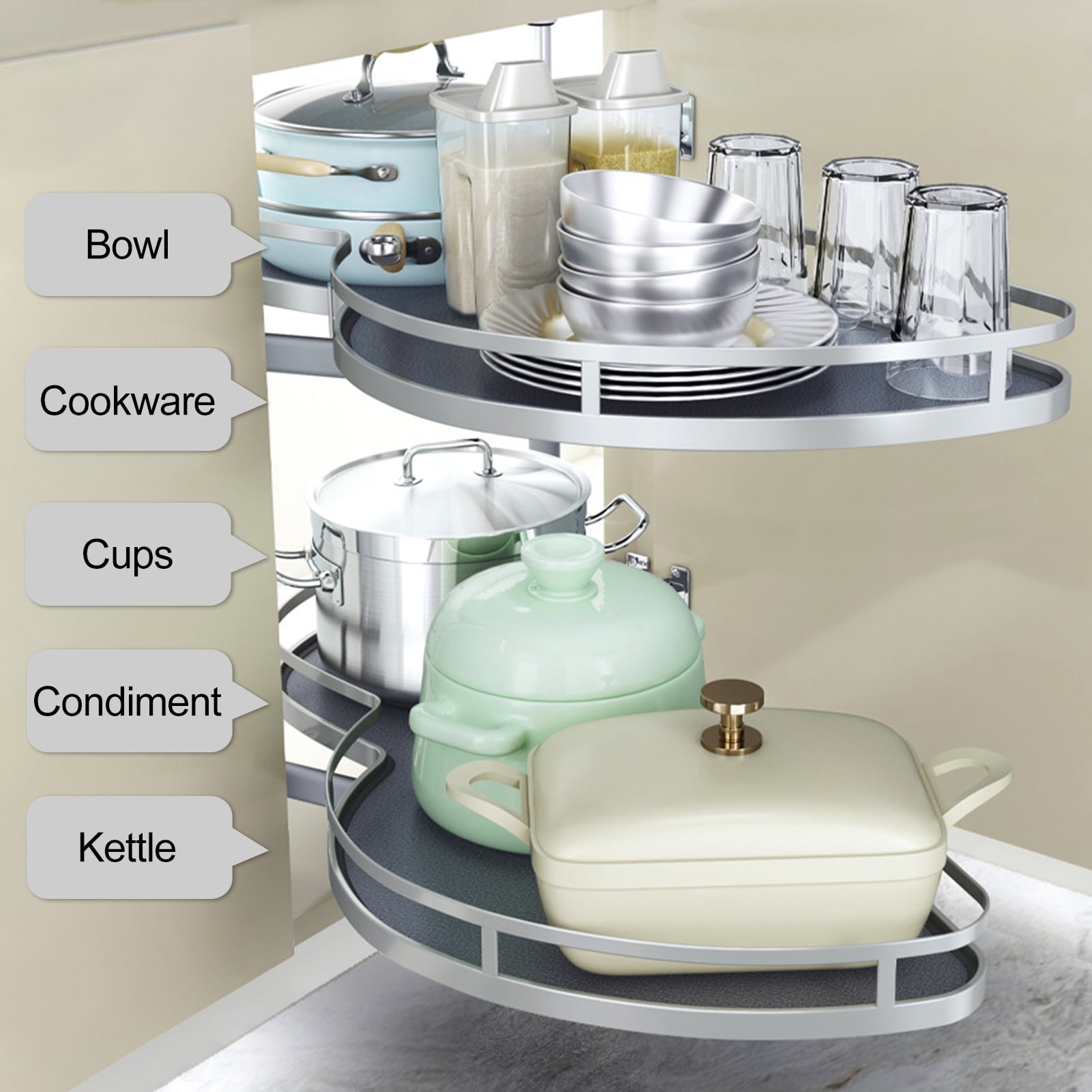 Kinaerty Swing Left Blind Corner Cabinet Pull out Organizer 2 Tiers ...