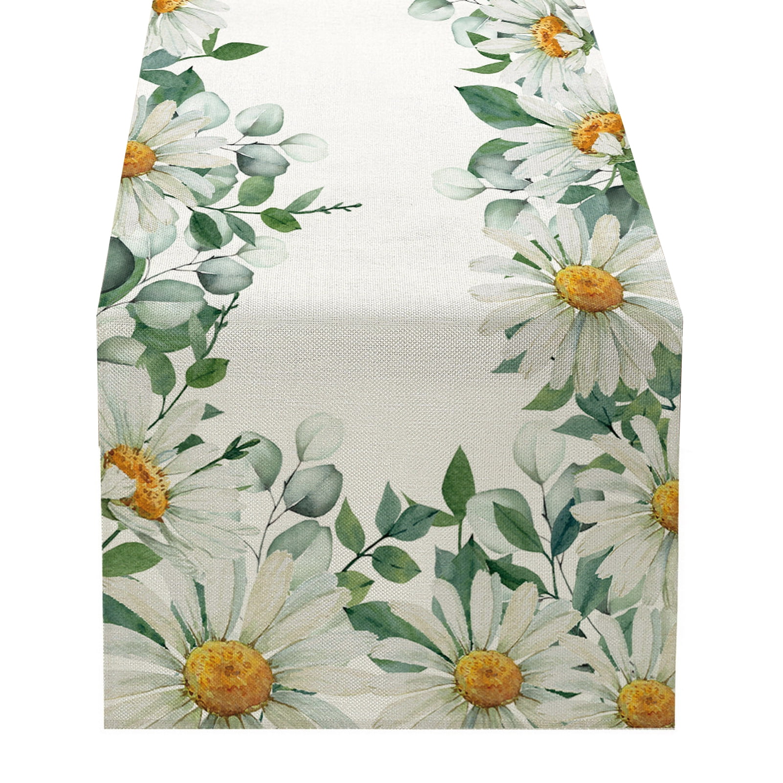 Kinaerty Table Runner Botanical Print Summer Farmhouse Rustic Greenery ...
