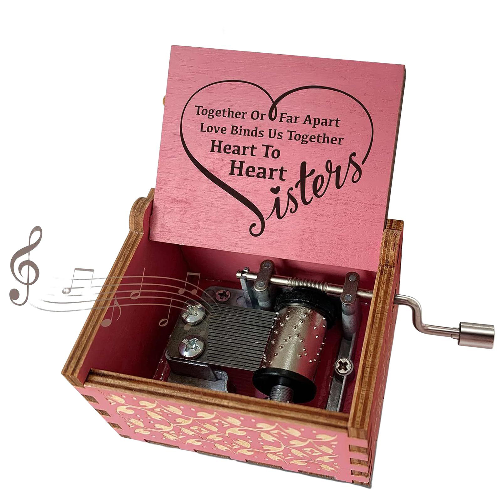 Kinaerty Wooden Music Box Manual Handle Soothing Melody Engraved Words ...