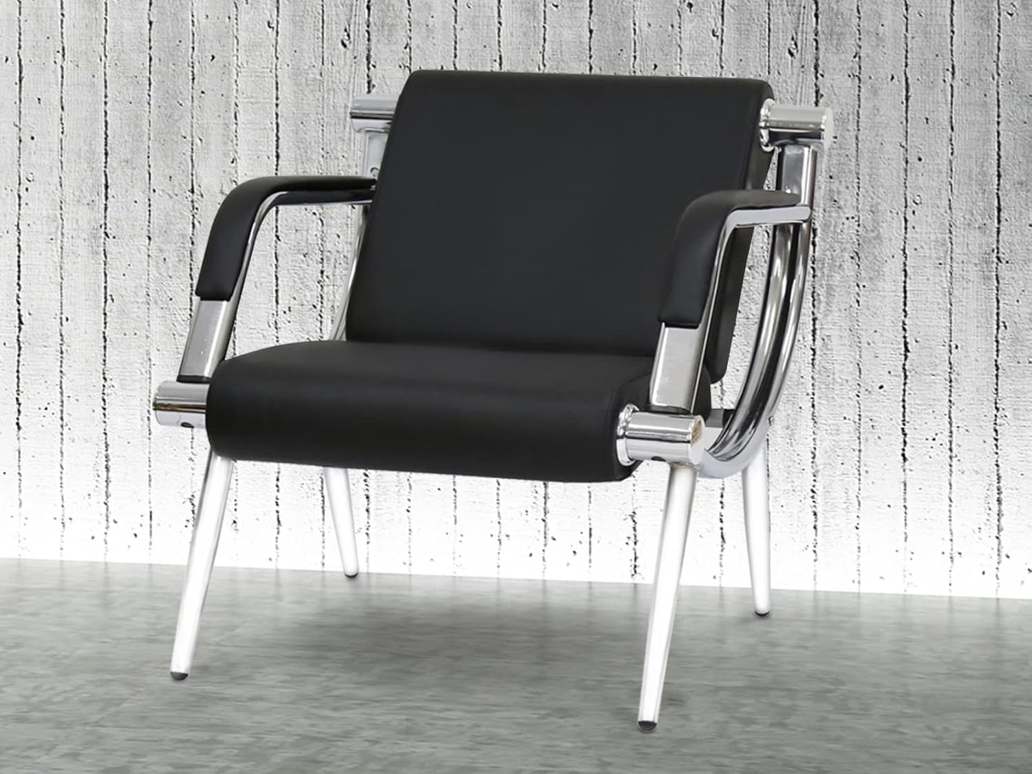 Kinbor 1-Seat Reception Chair, Black PU Leather, Chrome Steel Frame ...