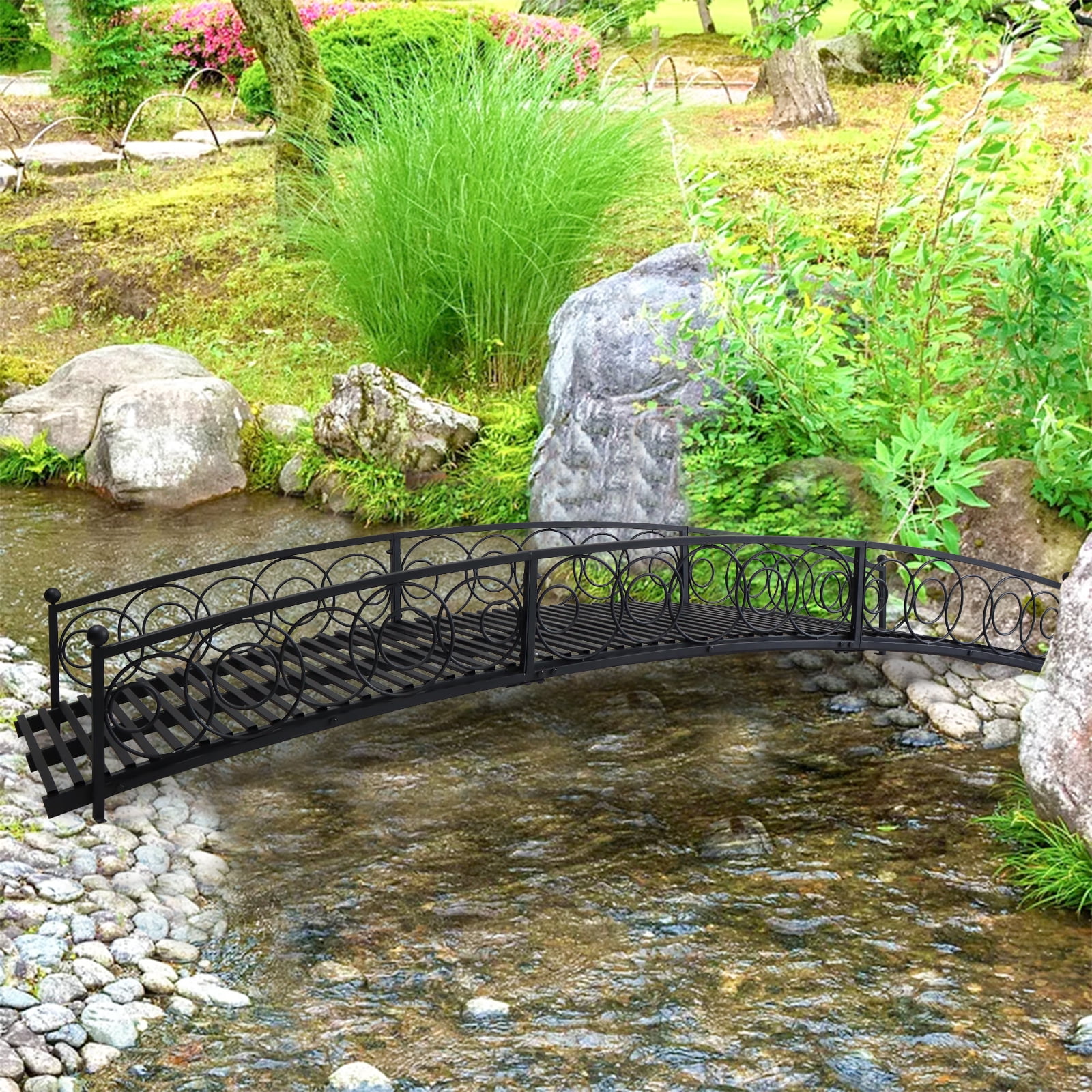Kinbor 10ft Metal Garden Bridge, Long Outdoor Garden Bridges with ...