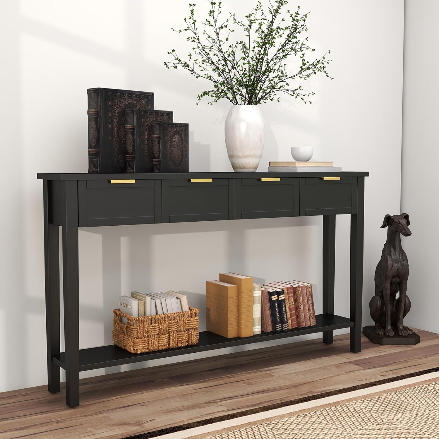 HomGarden Slim 3-Tier MDF Console Table W/Drawer & Shelves, Modern Sofa ...