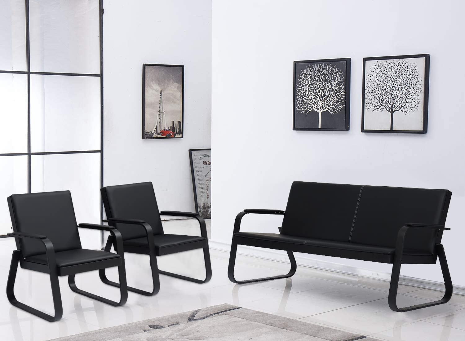 Kinbor 3Pcs Luxurious Leather Guest Reception Chairs, Steel Frame ...