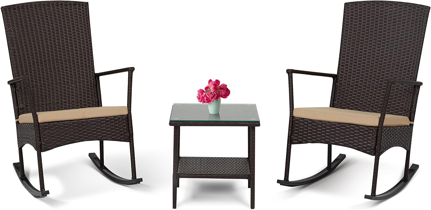 Champlain Outdoor Acacia Wood Rocking Chair with Side Table, Teak and ...