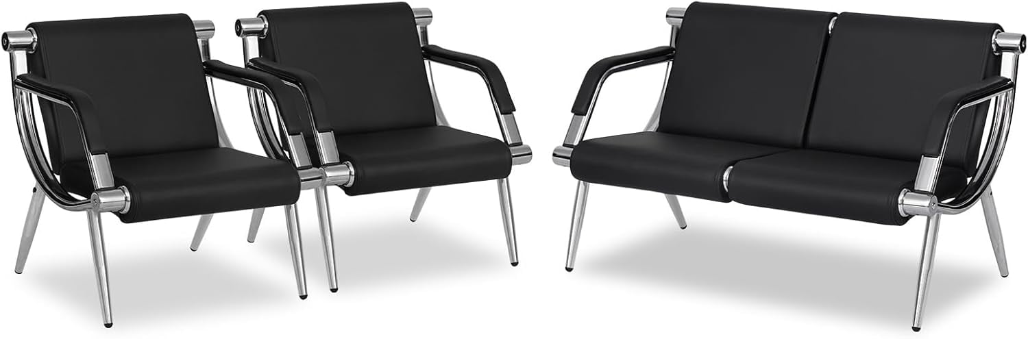 Kinbor 4-Seat Airport Reception Chairs Waiting Benches PU Leather ...