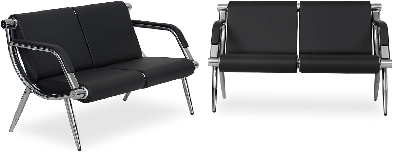 Kinbor 4-Seat PU Leather Office Guest Reception Bench Waiting Room ...