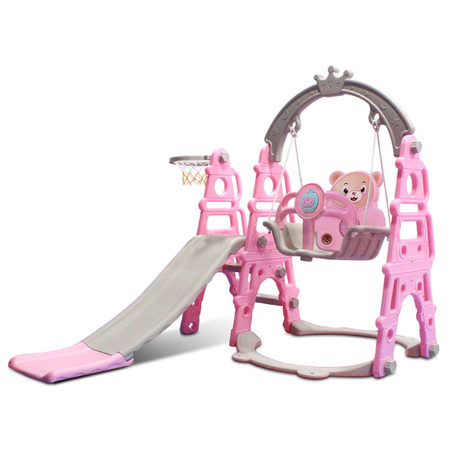 Kinbor 4-in-1 Kids Combination Slides Climbing Basketball Hoop and ...