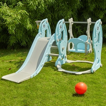 5-in-1 Slide and Swing Set, Toddler Slide Swing Set, Freestanding Slide ...