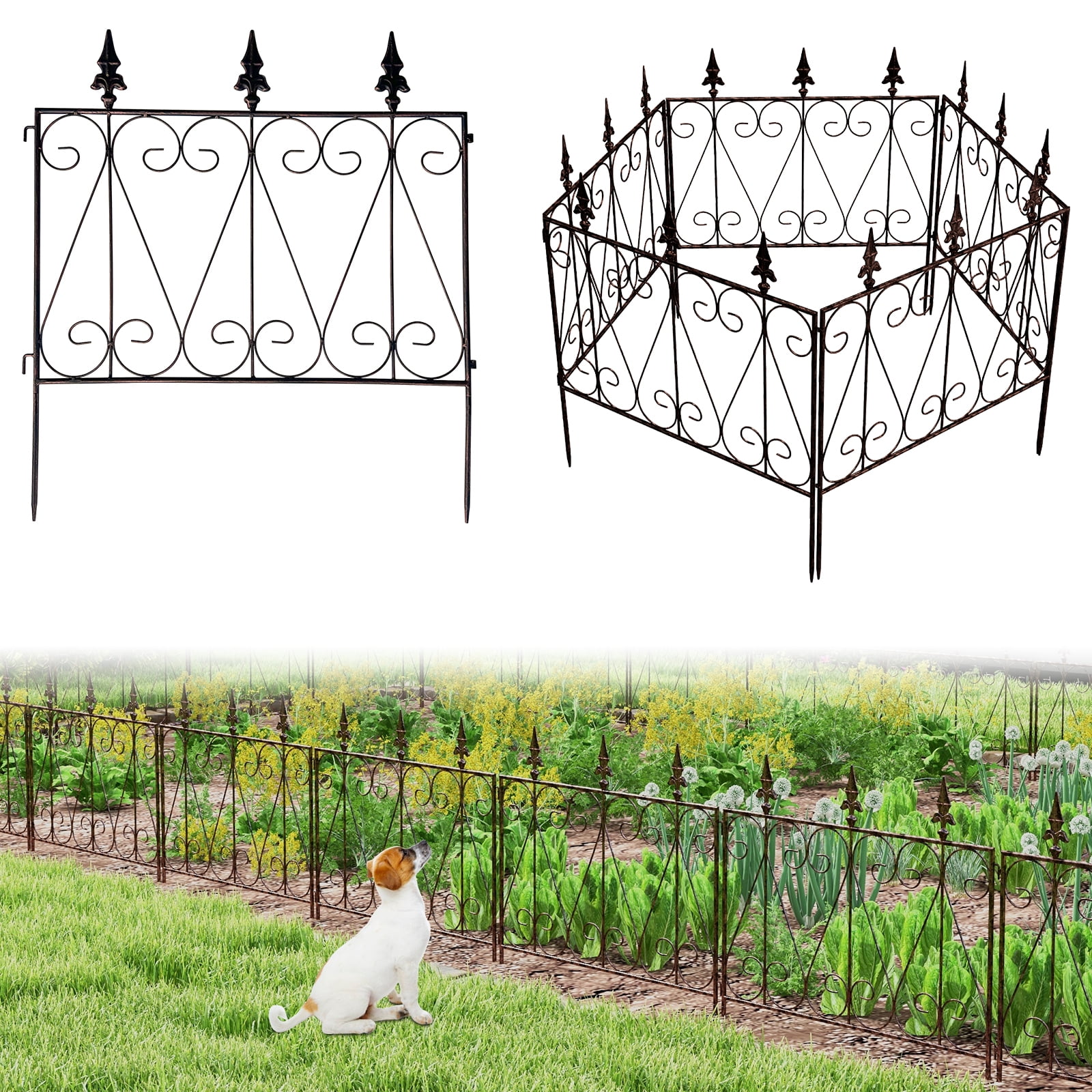 Kinbor 5 Panels Decorative Garden Fence Border Metal Garden Fencing ...