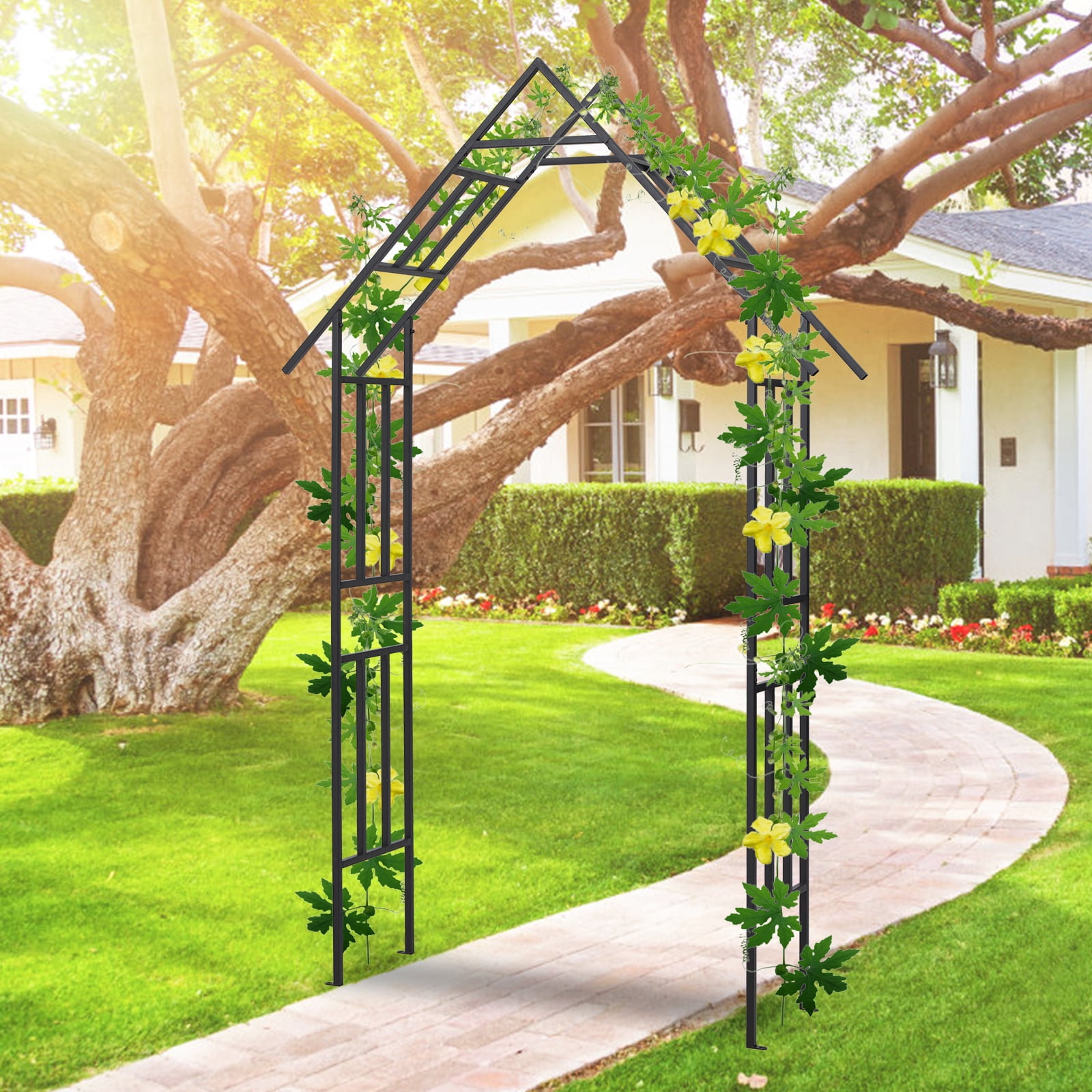 Kinbor 7.9Ft Steel Garden Arch Arbor Trellis, Heavy-Duty Arbour Pergola ...