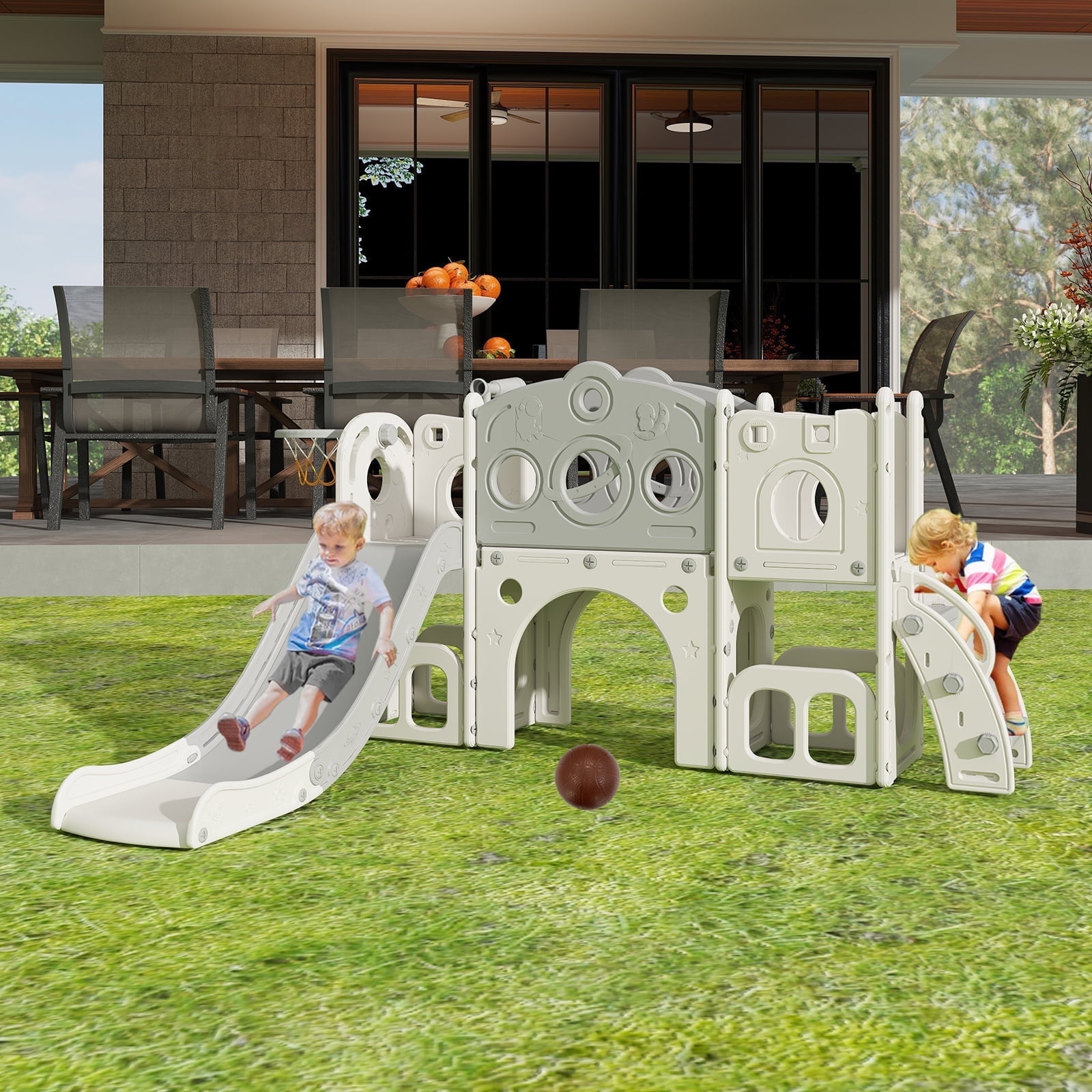 Kinbor 8 in 1 Toddler Playset with Slide, Indoor/Outdoor Kids Slide ...