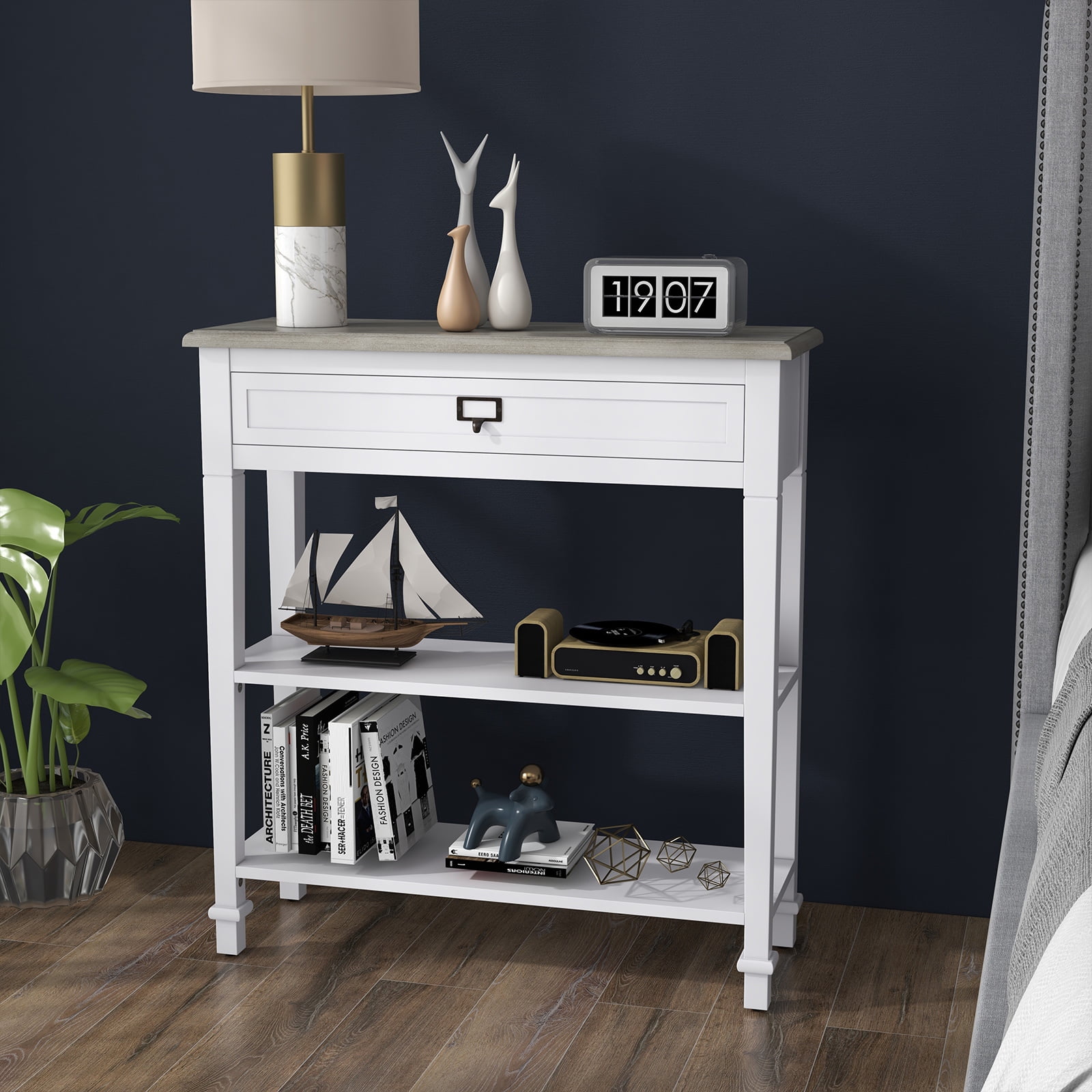 Kinbor Entry Furniture: White Wood Console Table with Drawer and ...