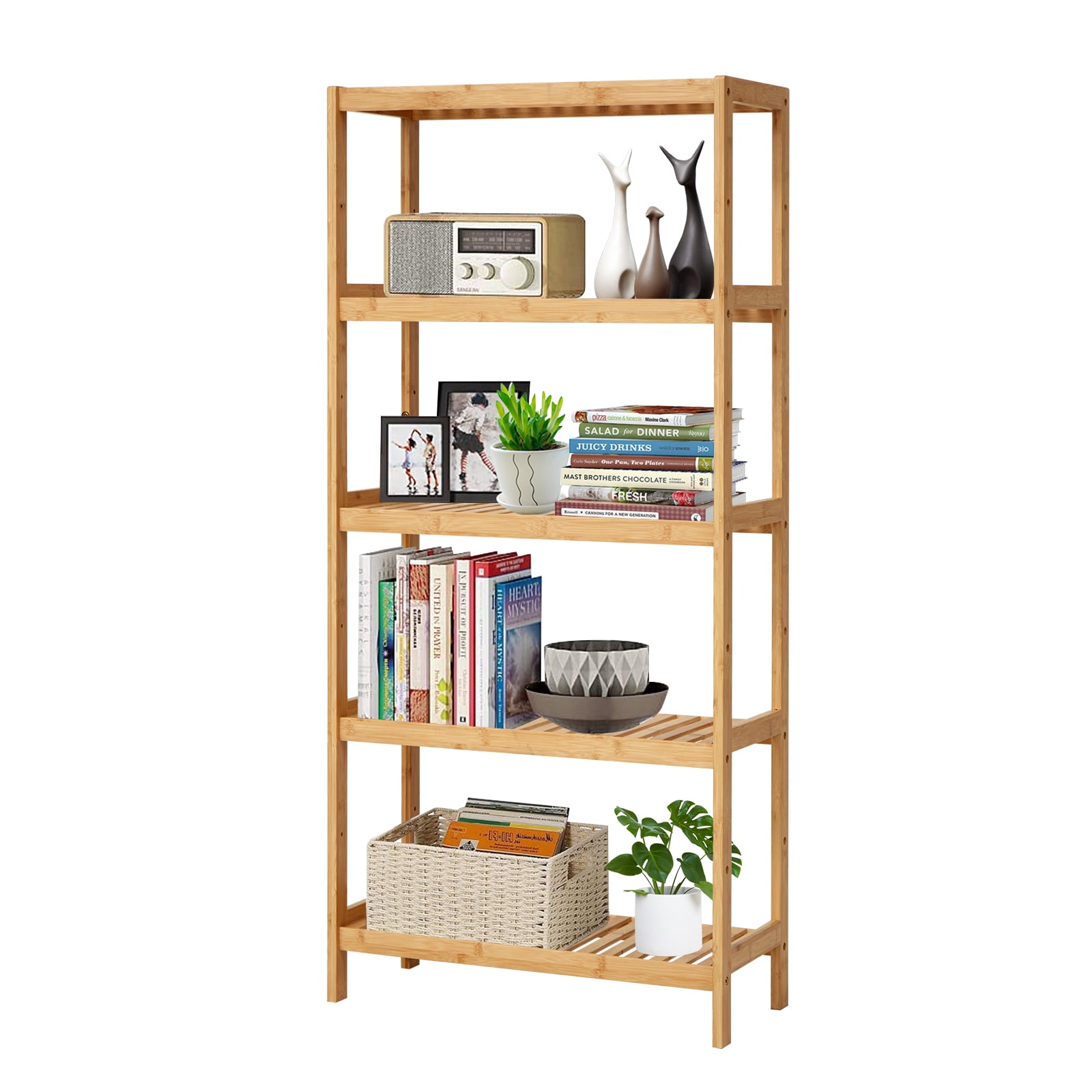 "Kinbor Bamboo 5-Tier Shelf Rack, Space-Saving Storage Unit, Wood ...