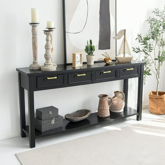 Kinbor Entryway Console Table, 60 Inch Sofa Table w/4 Drawers & Shelf ...