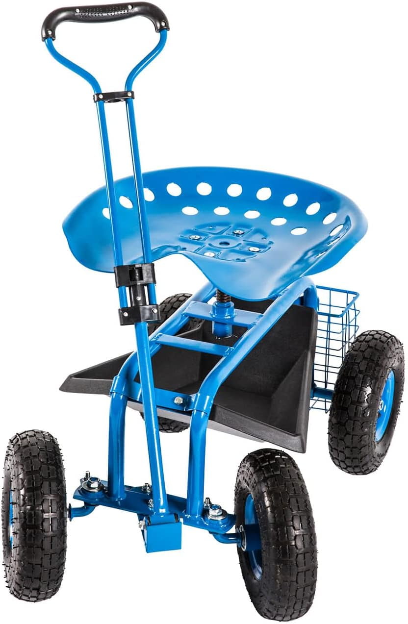Kinbor Garden Cart with Rolling Work Seat, Adjustable Handle, 360 ...