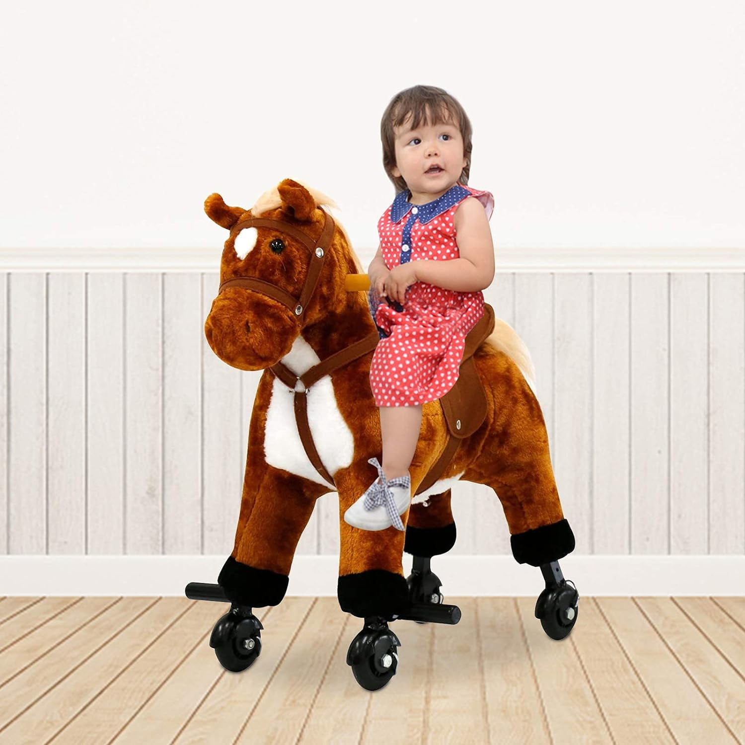 Kinbor Kids Ride on Horse Walking Pony Rocking Plush Toy With Neigh ...