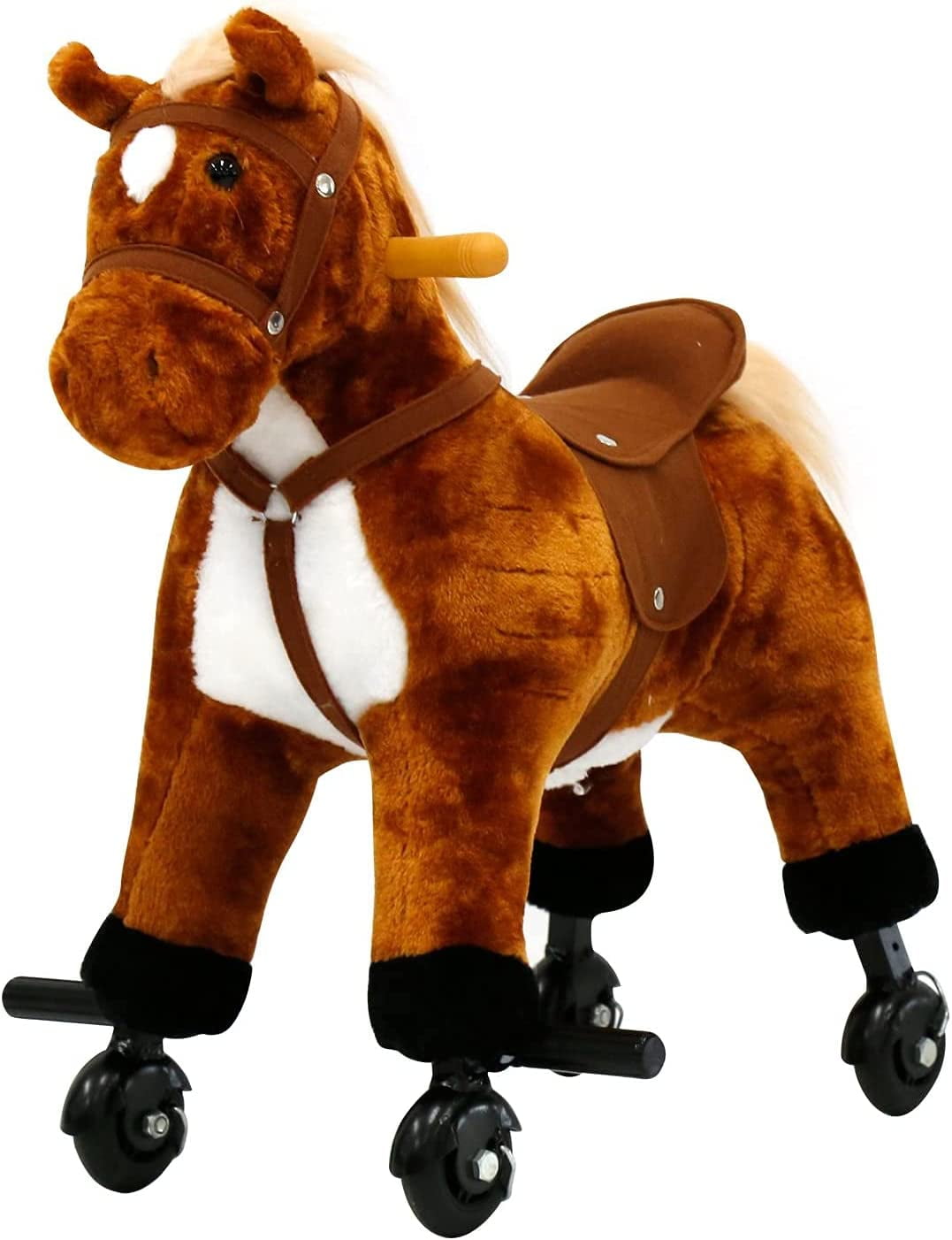 Kinbor Kids Ride on Rocking Horse Plush Toy with Sound, Wheels and ...