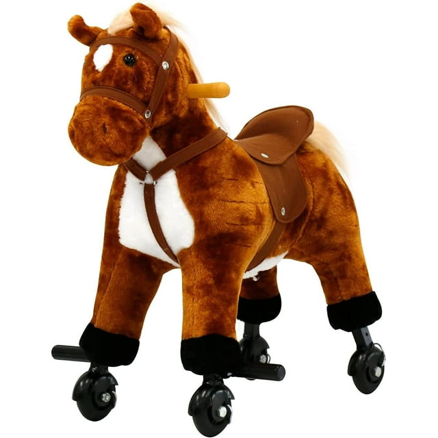 Kinbor Kids Ride on Rocking Horse Plush Toy with Sound, Wheels and ...