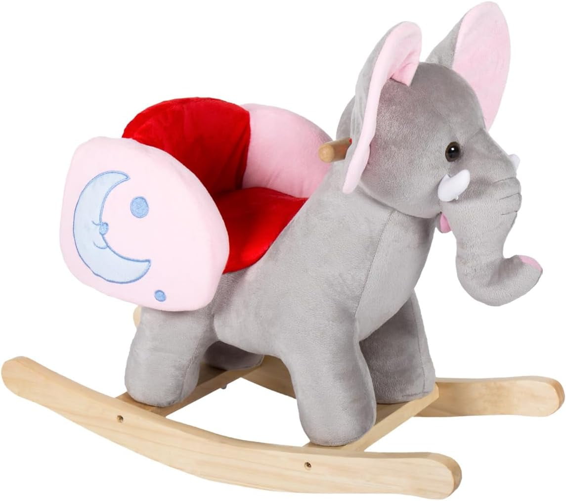 Kinbor Toddlers Ride-On Plush Elephant Rocking Horse Toy with Sound ...