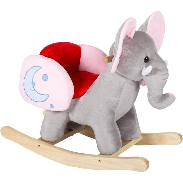 Kinbor Toddlers Ride-On Plush Elephant Rocking Horse Toy with Sound ...