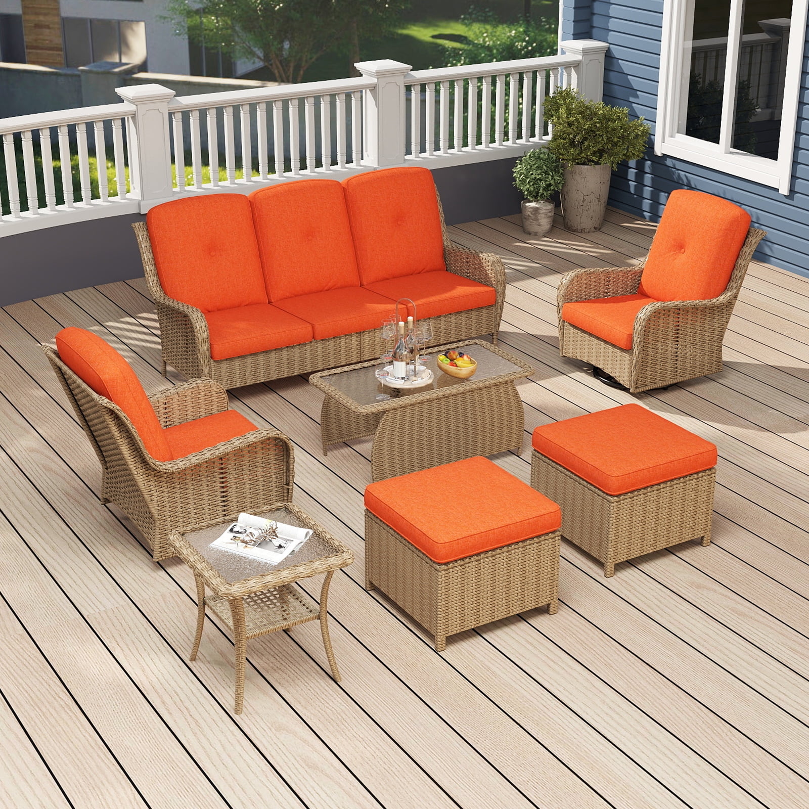 Kinbor Luxury All Weather Wicker Patio Furniture Set, 7 Pcs Rattan ...