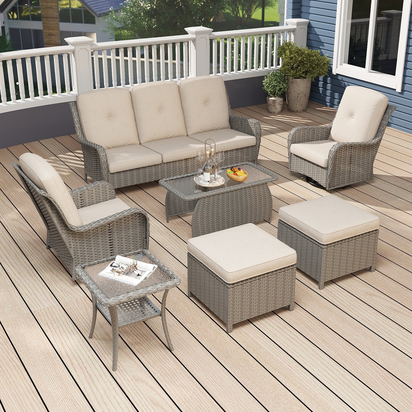 Kinbor Luxury All Weather Wicker Patio Furniture Set, 7 Pcs Rattan ...