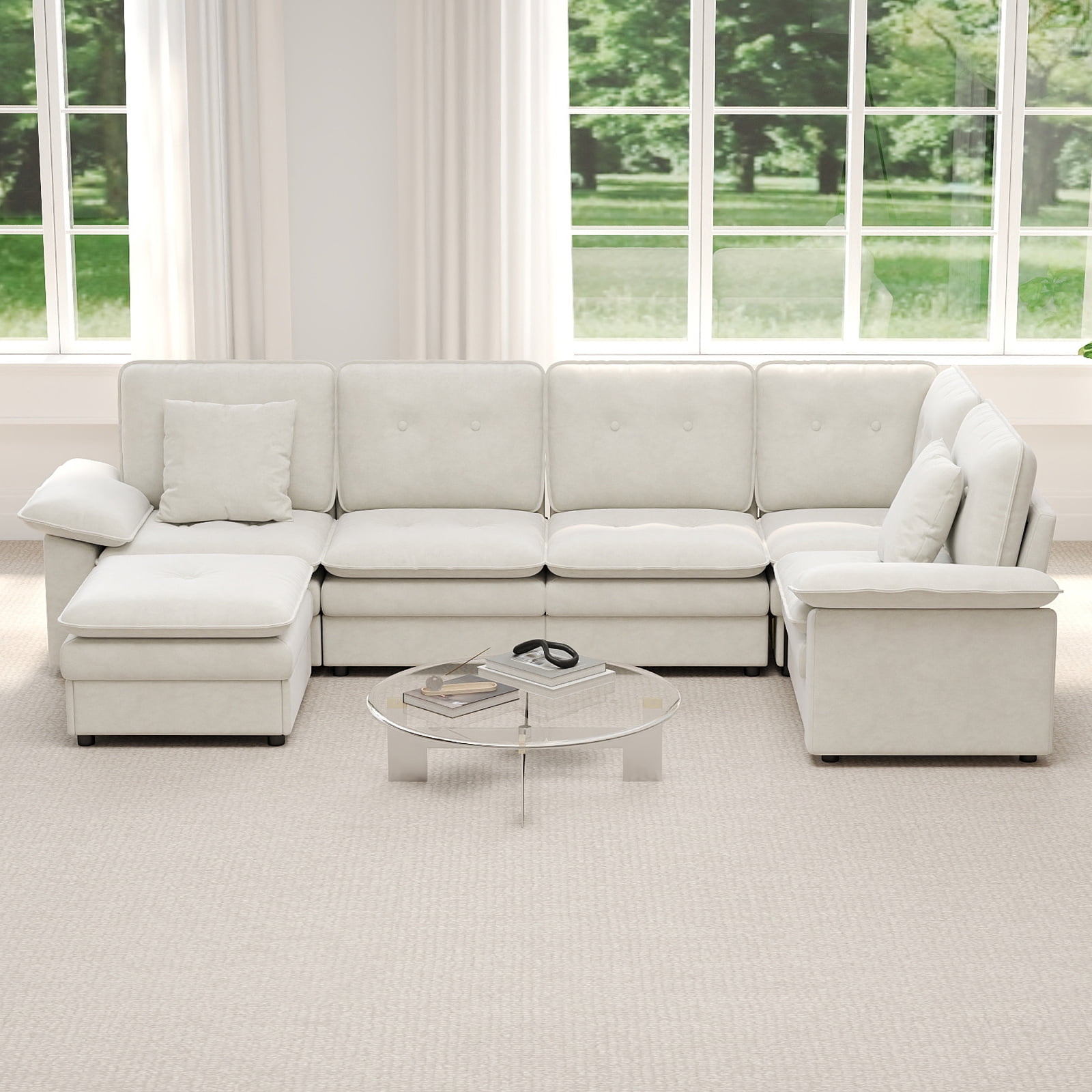 Kinbor Modular Sectional Sofa Set, Convertible Sleeper with 2 Armrest ...