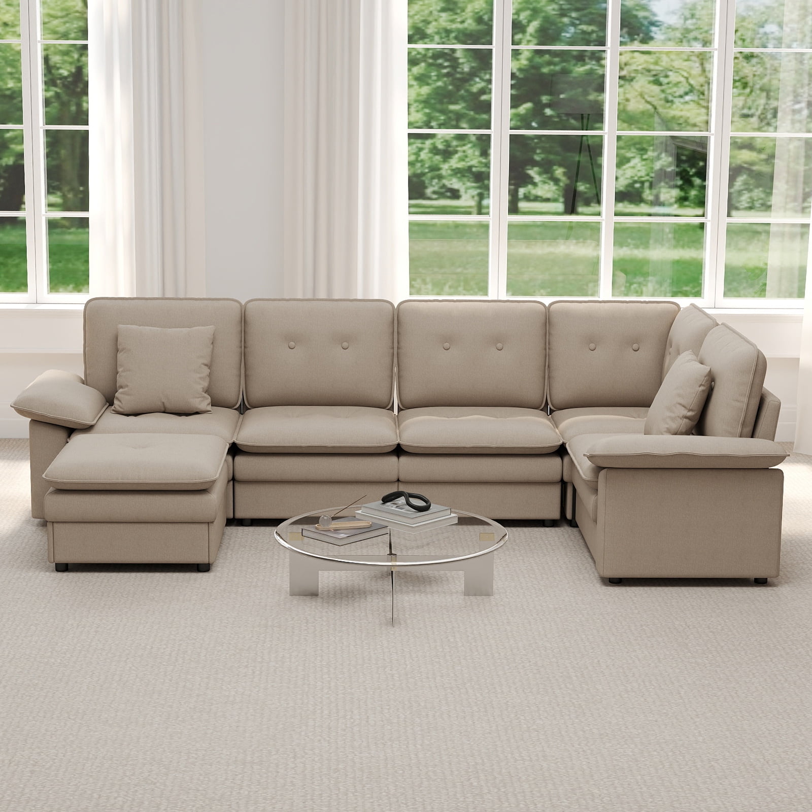 Kinbor Modular Sectional Sofa Set, Convertible Sleeper with 2 Armrest ...