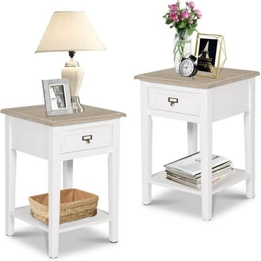 4 EVER WINNER End Table for Living Room Set of 2, White End Table Set ...