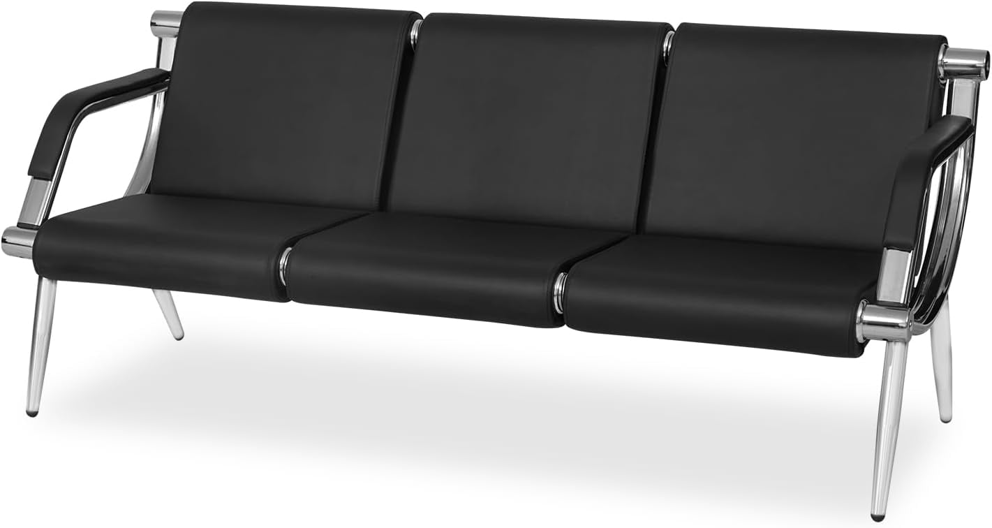 Kinbor Office Guest Chairs, 3-Seat Reception Chairs Black Waiting Room ...