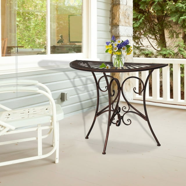 Kinbor Outdoor Patio Table Semi-circular Side Table Metal Conversation ...