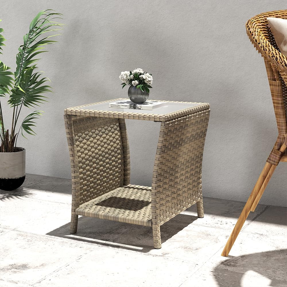 Kinbor Outdoor Patio Wicker Side Tables, Outdoor Side Table for Patio w ...