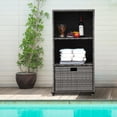 Kinbor Outdoor Pool Towel Rack, PE Rattan Storage Cabinet with Shelves ...
