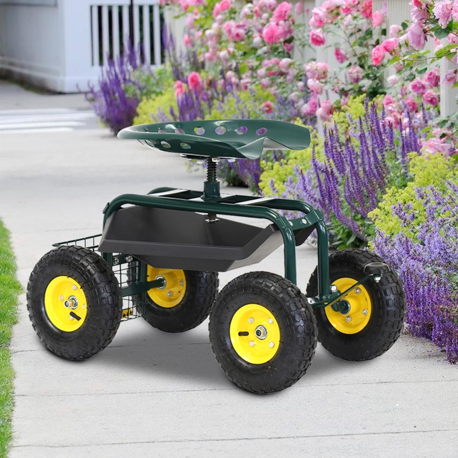 Kinbor Rolling Garden Cart with Seat, Garden Scooter Rolling Stool ...