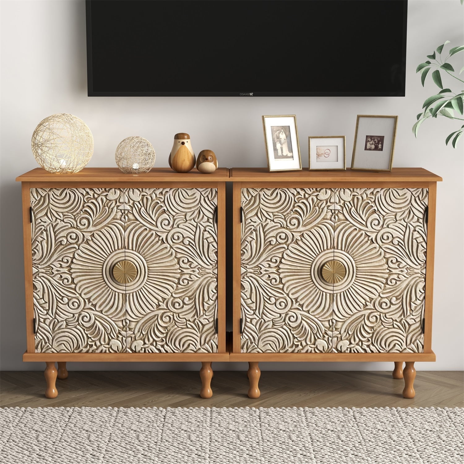 Kinbor Set of 2 Accent Cabinet with Doors, Farmhouse Decorative Storage ...