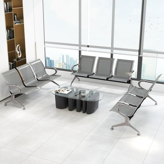 Kinbor Silver Waiting Room Bench Set - 3-Seat Chairs Office Guest ...