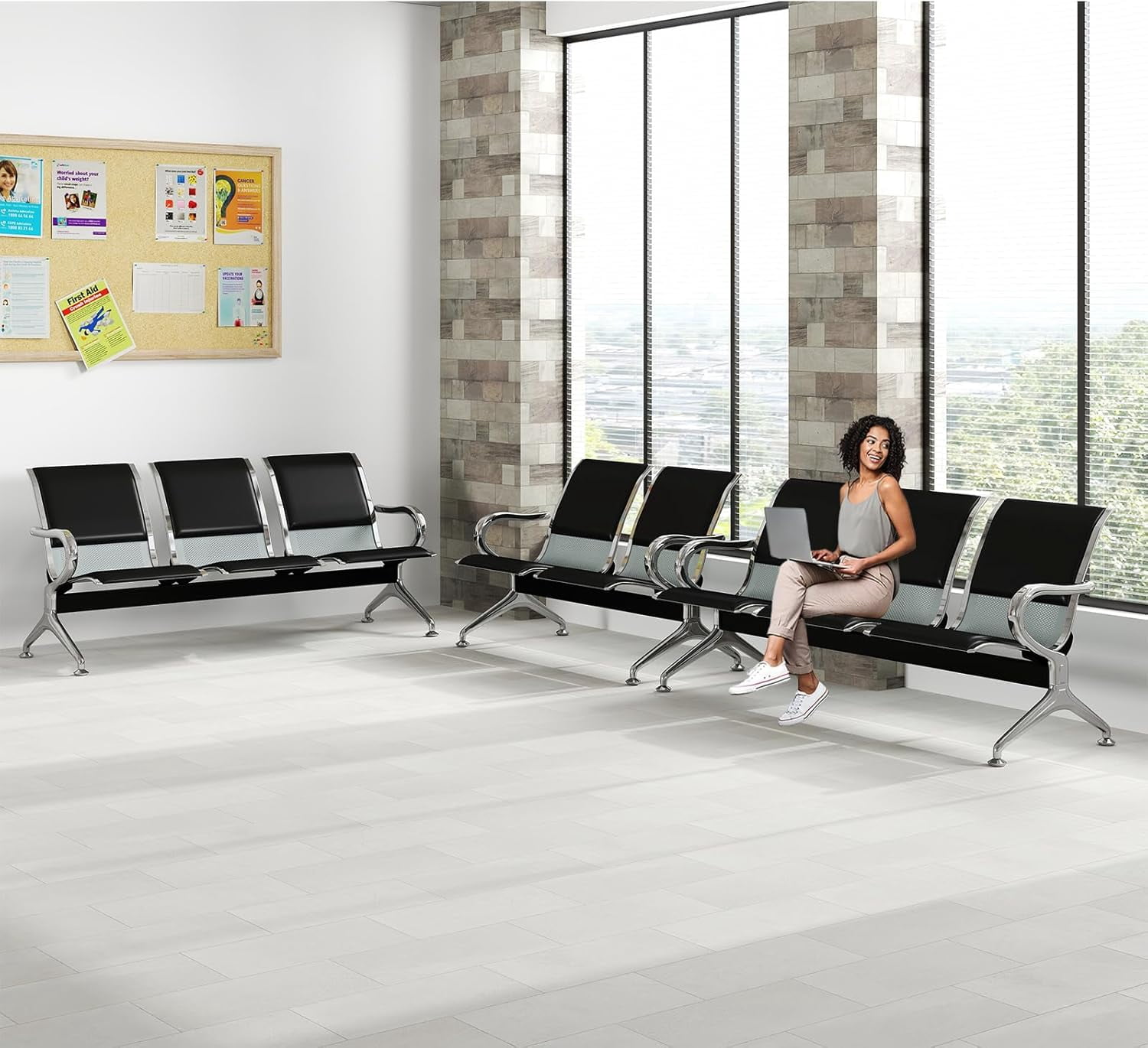Kinbor Waiting Room Reception Chairs Set- 3 Pieces PU Leather Office ...