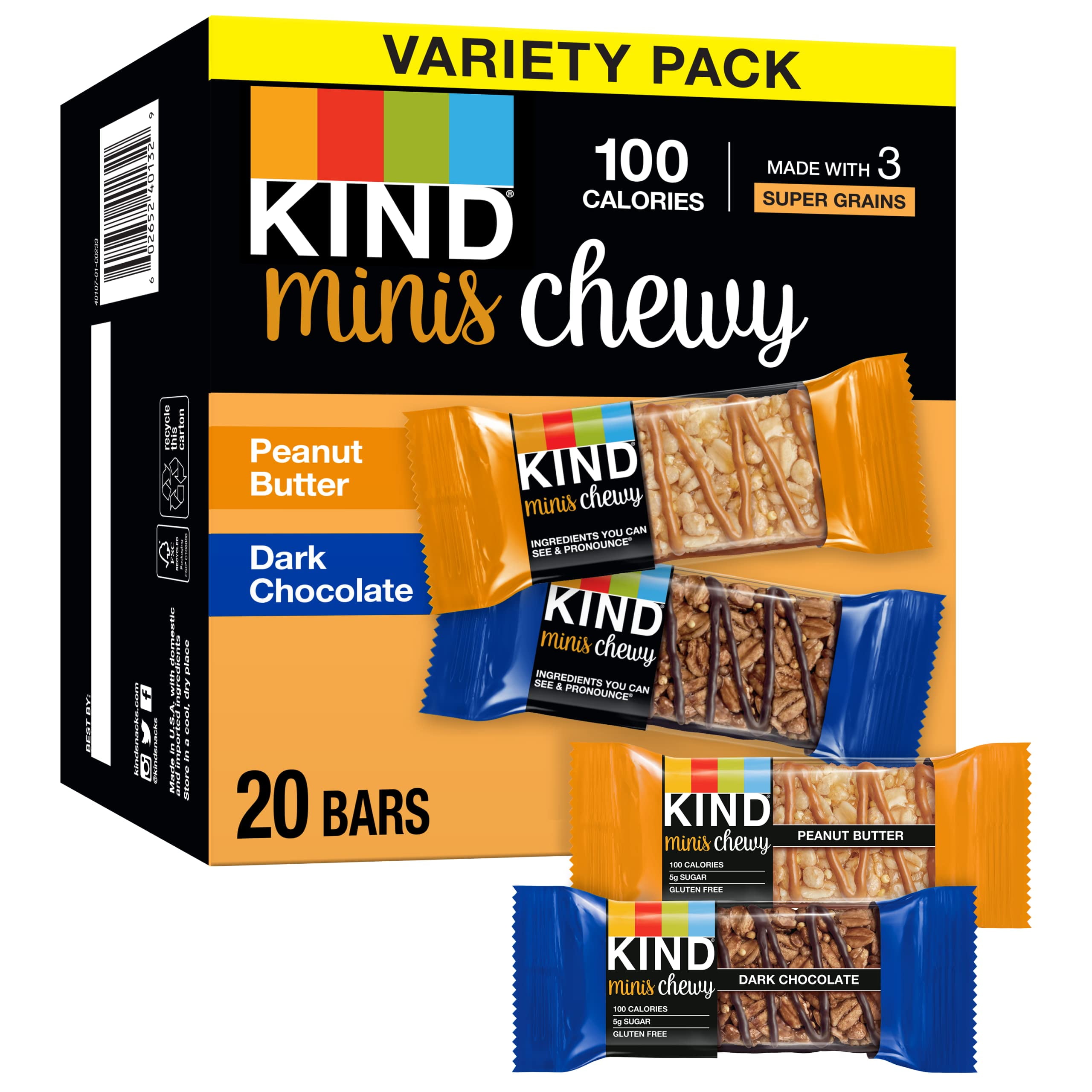 Kind Bar Minis Chewy, Peanut Butter & Dark Chocolate Variety Pack ...