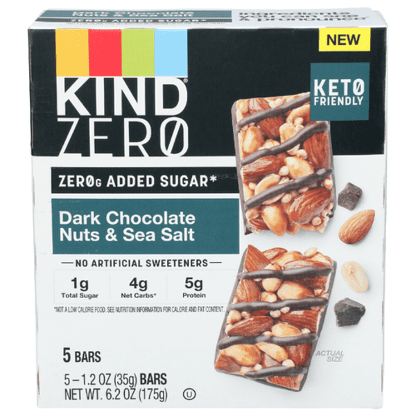 Kind Dark Chocolate Nuts & Sea Salt Zero Bar 5 Pack Case 1.2 oz ...