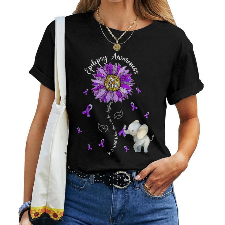 Be Kind Elephant Purple Sunflower Epilepsy Awareness Women T-Shirt ...