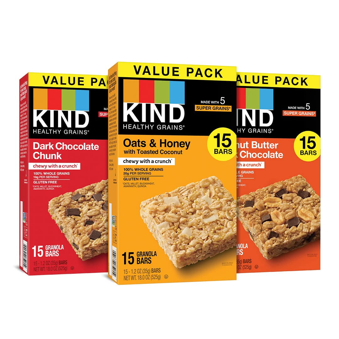 KIND Healthy Grains Bars, Variety Pack, Dark Chocolate Chunk, Oats ...
