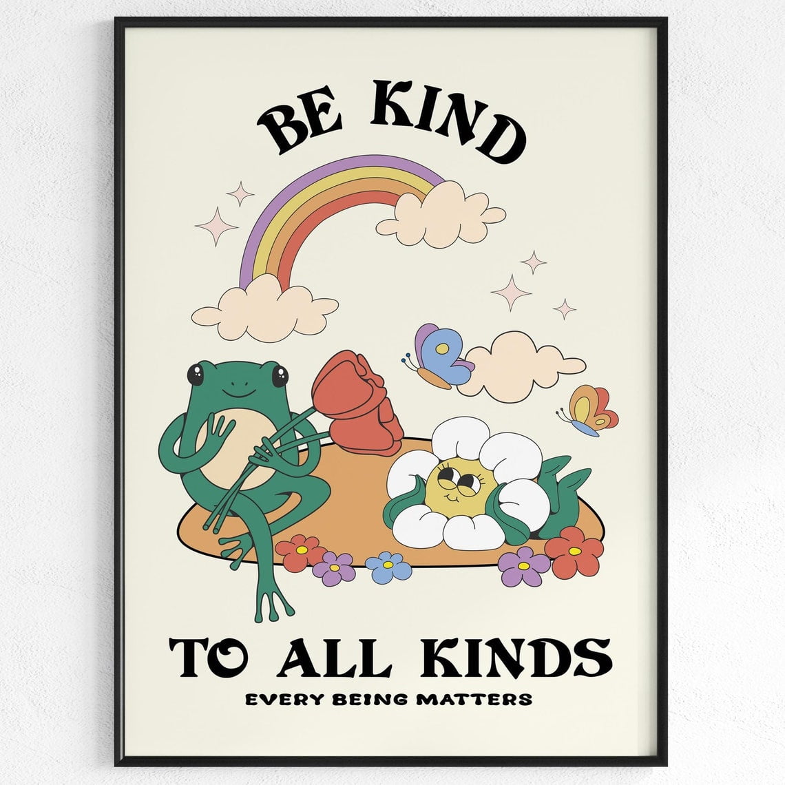Be Kind To All Kinds Poster, Retro Motivation Poster Home Office ...